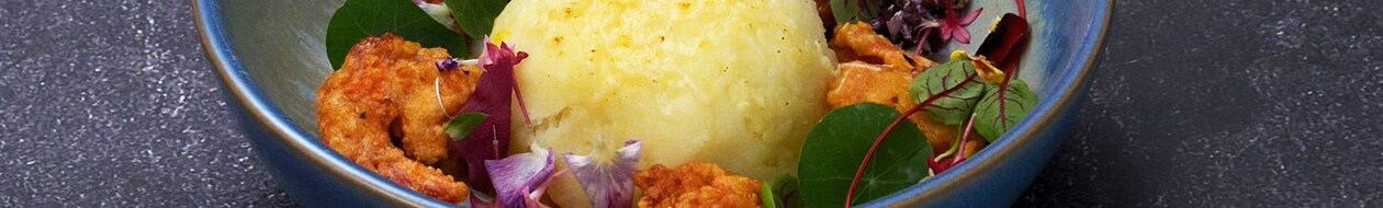 Mashed Potato Dome with Hot Laksa Lava and Salted Egg Prawn